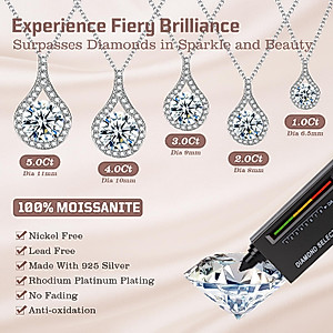 SecreTalk 1-5CT Moissanite Pendant Necklace for Women, Wedding Gift 18K White Gold Plated Silver Diamond Necklace for Wife Mother Her (3CT)
