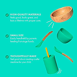 Avanchy Bamboo La Petite Family Collections Gift Set Green - Includes Mini Bamboo Bowl, Silicone Bowl, Silicone Cup, and Bamboo Baby and Infant Spoons - Baby Dishes Set - Baby Shower Gifts