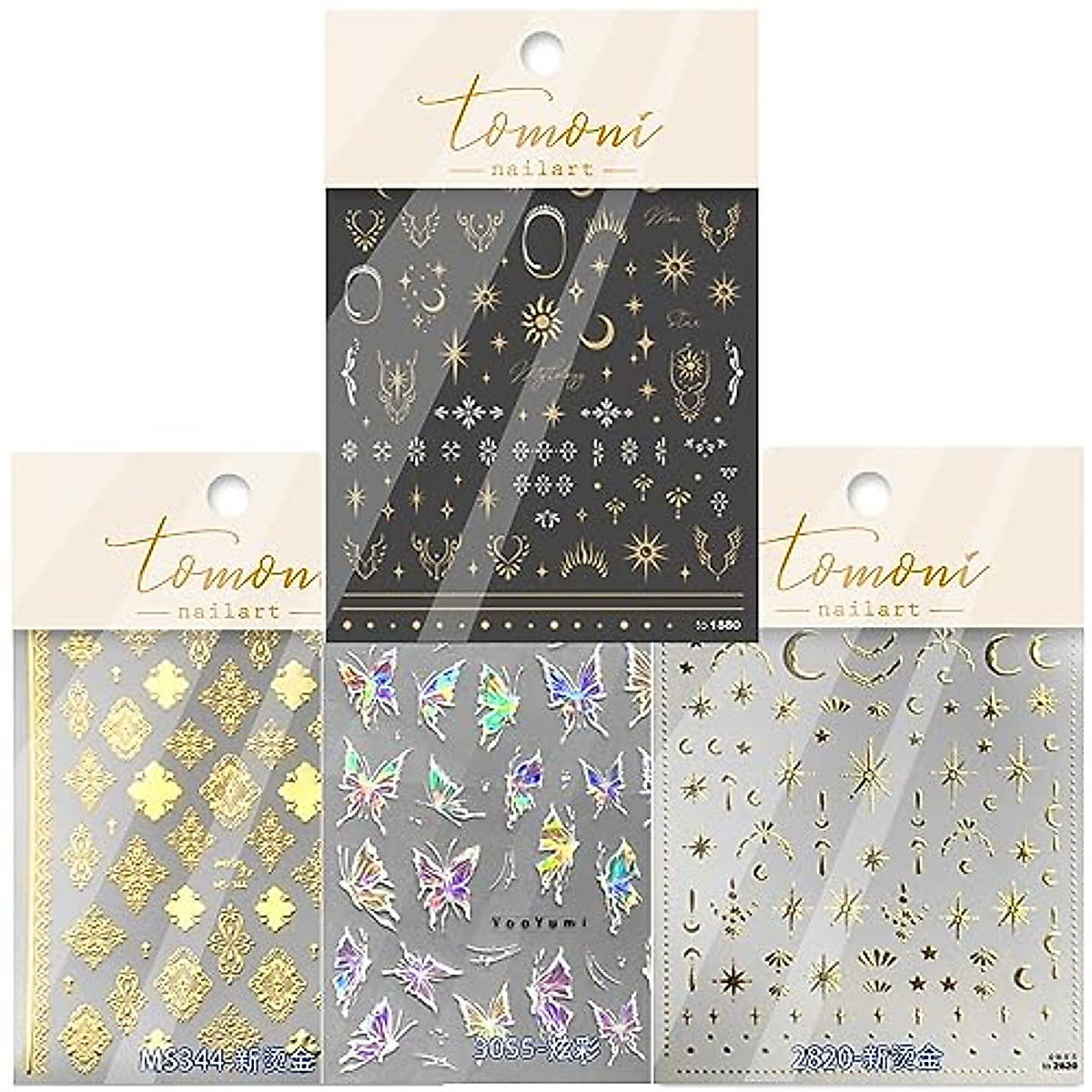 4Sheets 5D Gold Nail Art Stickers Classic Totems Moon Star Butterfly Delicate Nail Art Decal Supplies for Women Salon DIY Acrylic Nails Design (Gold Totems)