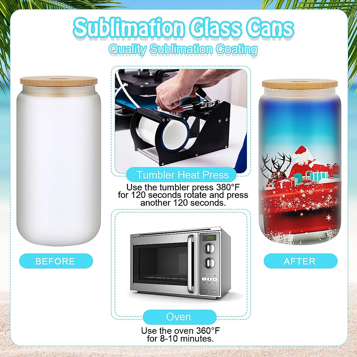 Tessco 50 Pack 16oz Sublimation Glass Blanks Frosted with Bamboo Lid Sublimation Beer Can Shaped Glass Wide Glass Cups Mugs Drinking Frosted Glass Tumbler with Straw, Sponge Brush, Straw Brush