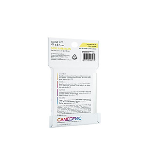 Matte Board Game Sleeves | Pack of 50 Matte Sleeves | 44 by 67 mm Card Sleeves Optimized for Mini American Card Games | Premium Card Protection | FFG Yellow Color Code | Made by Gamegenic