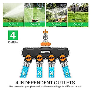 VIVOSUN Garden Hose Splitter 4 Way Heavy Duty Water Hose Connector, Water Hose Manifold, Faucet Adapter with Comfortable Rubberized Grip for Drip Irrigation, Lawns