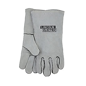 Lincoln Electric Leather Welding Gloves KH641, Premium Hand Protection from Welder and Cutting Torch Heat, Commercial Quality, Cotton Lined, Gauntlet Cuff, Unisex, Grey, One Size