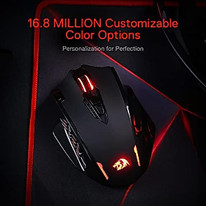 Redragon M913 Impact Elite Wireless Gaming Mouse, 16000 DPI Wired/Wireless RGB Mouse with 16 Programmable Buttons, 45 Hr Battery and Pro Optical Sensor, 12 Side Buttons MMO Mous