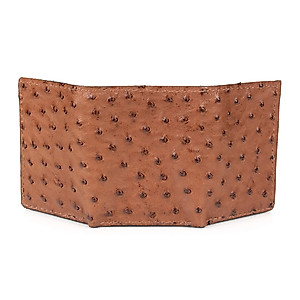 Genuine Ostrich Skin Trifold 9 Card Leather Wallet (Brown)