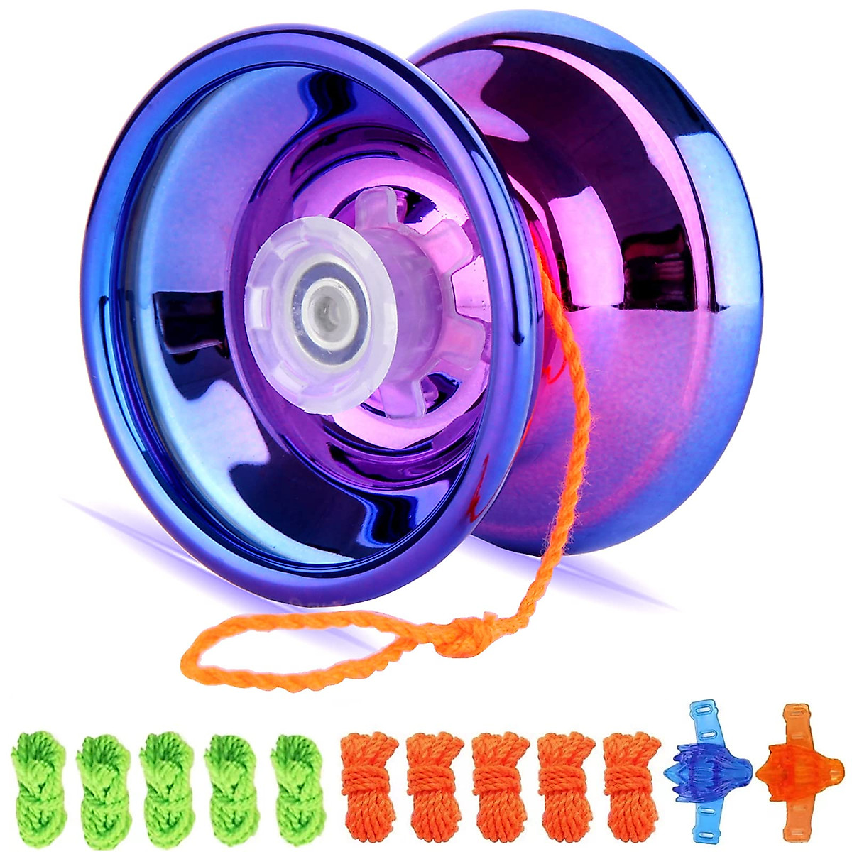 LUOMAJA Professional Unresponsive Yoyo Ball - Miraculous Metal Yo Yo Magic for Kids Beginner with 10 String Pack + 2 Dragon Finger Gloves for Beginner & Professional (JD306)