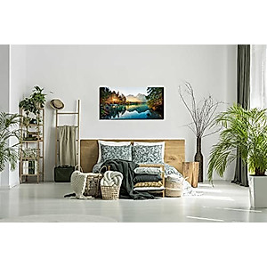 Autumn Lake Large Stretched Canvas Wall Art For Living Room Bedroom Home Decoration,Mordern Morning Sunrise View Print Picture Painting Decor Giclee Artwork,Gallery Wrapped Gift,Inner Frame(24x48)