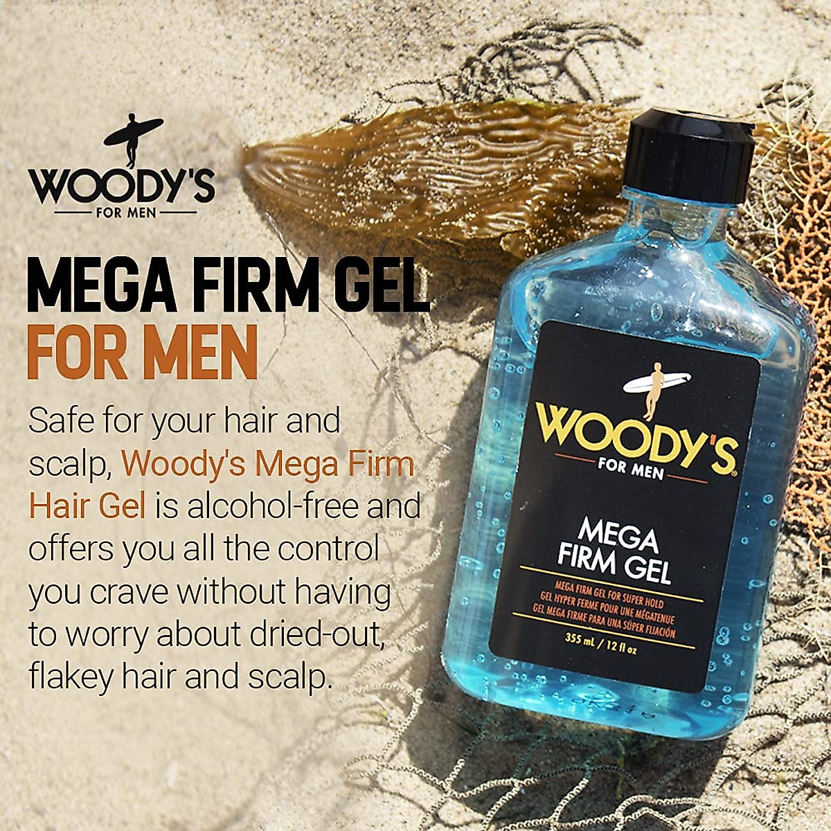 Woody's Mega Firm Hair Styling Gel for Men, Alcohol-free, Creates Body and Shine with Strong Hold Hair Gel -12 fl oz, 1 pc