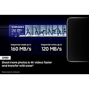 SAMSUNG PRO Plus + Reader 256GB microSDXC Up to 160MB/s UHS-I, U3, A2, V30, Full HD & 4K UHD Memory Card for Android Smartphones, Tablets, Go Pro and DJI Drone (MB-MD256KB/AM)