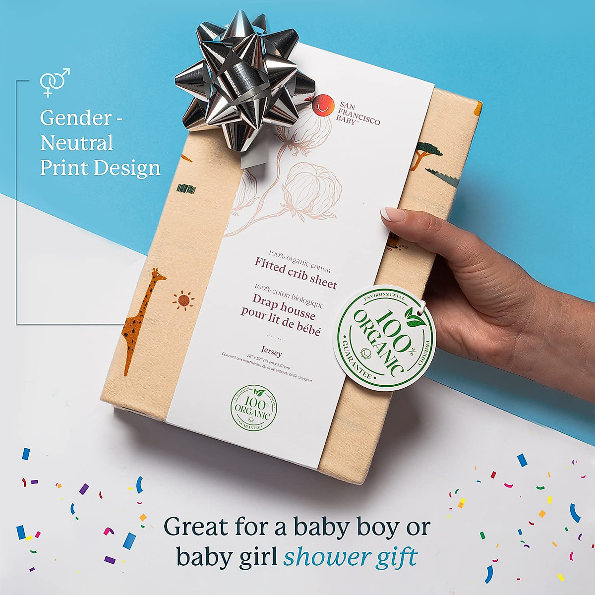 Premium Baby Fitted Crib Sheet - Pack of 1 for Standard Crib and Toddler Mattress Bedding, 100% Soft Organic Cotton, 28" x 52" Standard Size - Baby Crib Sheets for Boy and Girl, Breathable & Stretchy