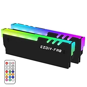 EZDIY-FAB ARGB Memory RAM Cooler DDR Heatsink with Controller for DIY PC Game MOD DDR3 DDR4 (Compatible with ASUS Aura Sync,GIGABYTE RGB Fusion and MSI Mystic Light Sync)-Black-2 Pack