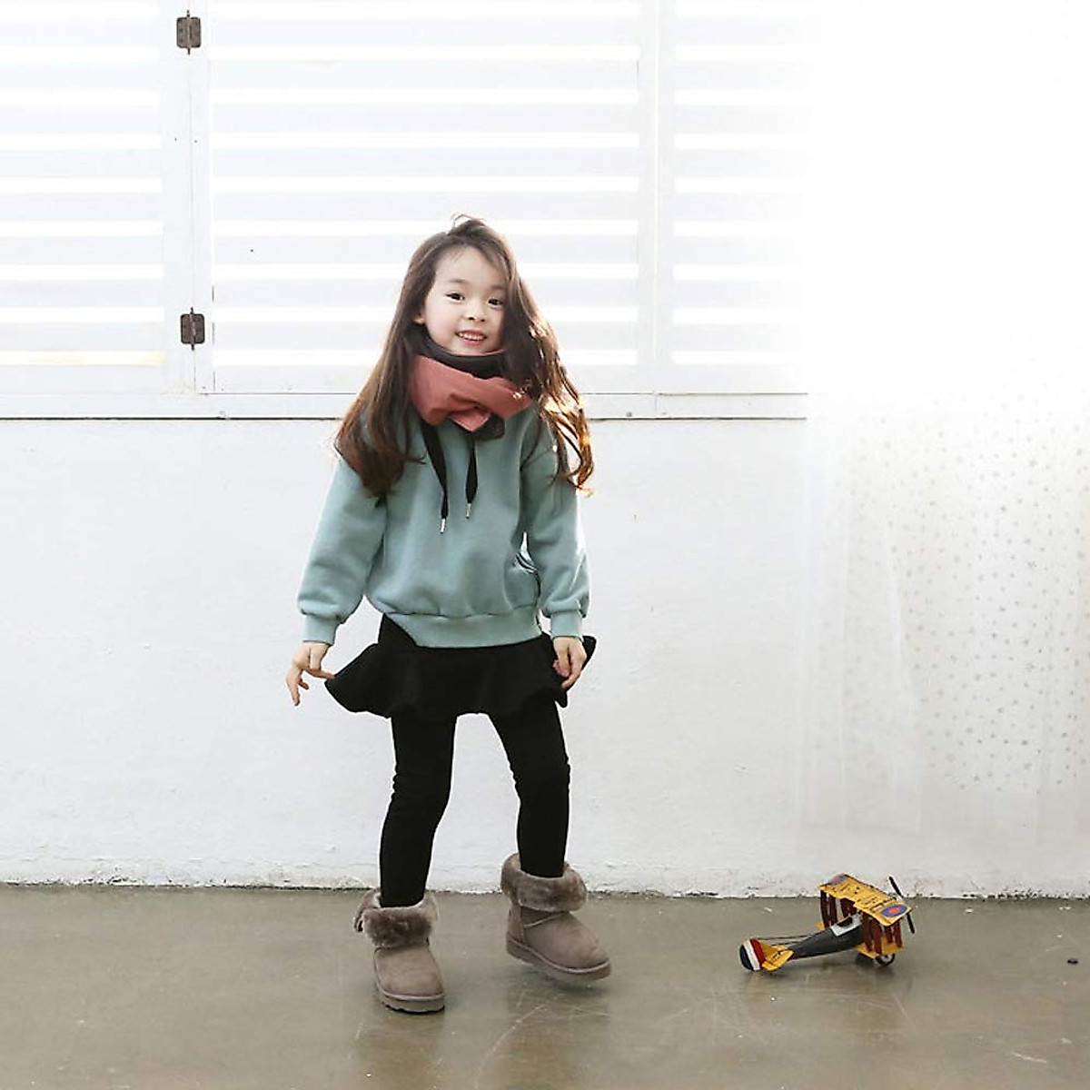 MODNTOGA Kids Baby Girls Footless Leggings with Ruffle Tutu Skirt Pants 2-7Years (Pink + Black, 4-5T)