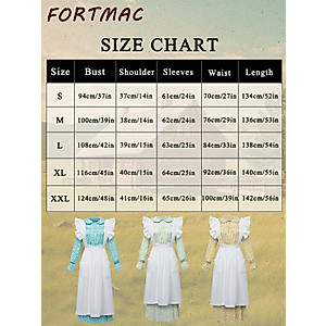 FORTMAC Pioneer Dress Women-Prairie Dress Women 1800s Amish Colonial Dress Women Bonnet Apron Blue S