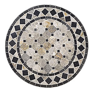 Home Styles Small Outdoor Bistro Table with Marble Tiles Design Table Top Constructed From Powder Coated Steel, Black, 27.5Lx27.5Dx30H