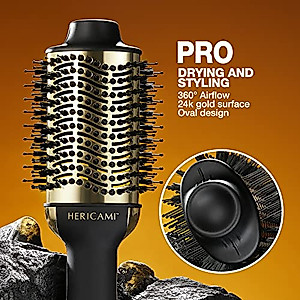 Professional Blowout Hair Dryer Brush, Pro 24K Gold One Step Hot Air Brush & Volumizer, Hair Straightener Brush and Hair Dryer Brush for Women
