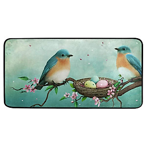 MOYYO Kitchen Mat Easter Eggs Blue Birds Kitchen Rug Mat Anti-Fatigue Comfort Floor Mat Non Slip Oil Stain Resistant Easy to Clean Kitchen Rug Bath Rug Carpet for Indoor Outdoor Doormat