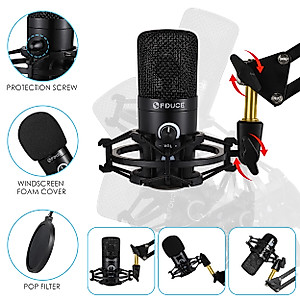 FDUCE USB Streaming Microphone Kit, Professional 192Khz/24bit Studio Mic with Arm Stand Advanced Chipset, PcMicrophone for Singing, Gaming, Podcast, Zoom, Online-Teaching, YouTube, X9