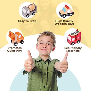 TEKOR (12) Wooden Toy Car Set | Montessori | Police Car | Fire Truck | Ambulance | (9) Other Cars| Develops Fine Motor Kills | Smooth, No Rough Edge | Child Friendly Paint |