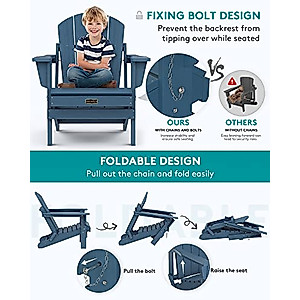 SERWALL Folding Adirondack Chairs Weather Resistant for Outdoor, Patio, Lawn, Garden, Backyard Deck, Fire Pit - Blue