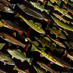 Timeless Treasures Fabrics Gone Fishing Black Fish