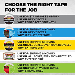 Scotch Reinforced Strength Shipping Strapping Tape with Dispenser, Clear, 1.88"x 360 in, 1 Dispenser/Pack, Pack of 1