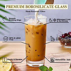 GRANDARTIC Crystal Drinking Glasses, 15.5oz/460ML Crystal Highball Glasses Set of 6, LEAD-FREE Heavy Base Tall Glassware, Brilliant Clarity Drinking Glasses for Water, Juice