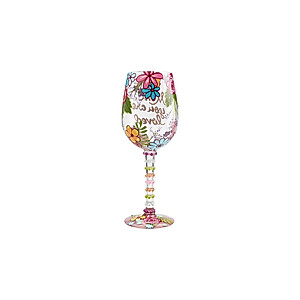 Enesco Lolita Mom You are Loved Hand Painted Wine Glass, 1 Count (Pack of 1), Multicolor