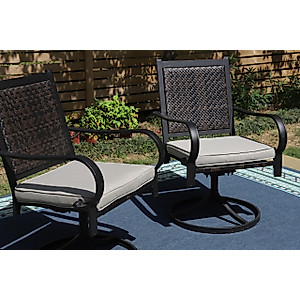 MFSTUDIO Patio Swivel Chair Sets of 2, Outdoor Wicker Dining Swivel Chairs Set of 2 with Beige Cushions, Armrests and Metal Frame, All-Weather, 350lbs. Brown