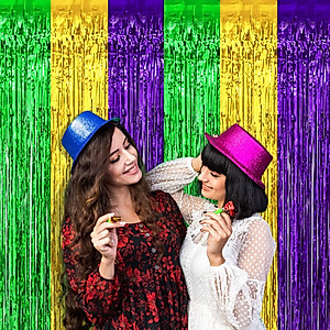 8 Pack Mardi Gras Tinsel Foil Fringe Curtain Backdrop, 3.28Ft x 8.2Ft Gold Green Purple Metallic Streamers for Photo Booth Birthday Wedding Bridal Shower Bachelorette Party Valentine's Day Decoration