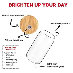Rechano [4 Pack, 20 oz] Can Shaped Tumbler Cup with Bamboo Lids and Glass Straws, Large Beer Glasses, Clear Drinking Glass Cup,Ideal for Ice Tea, Iced Coffee, Cocktail, Whiskey