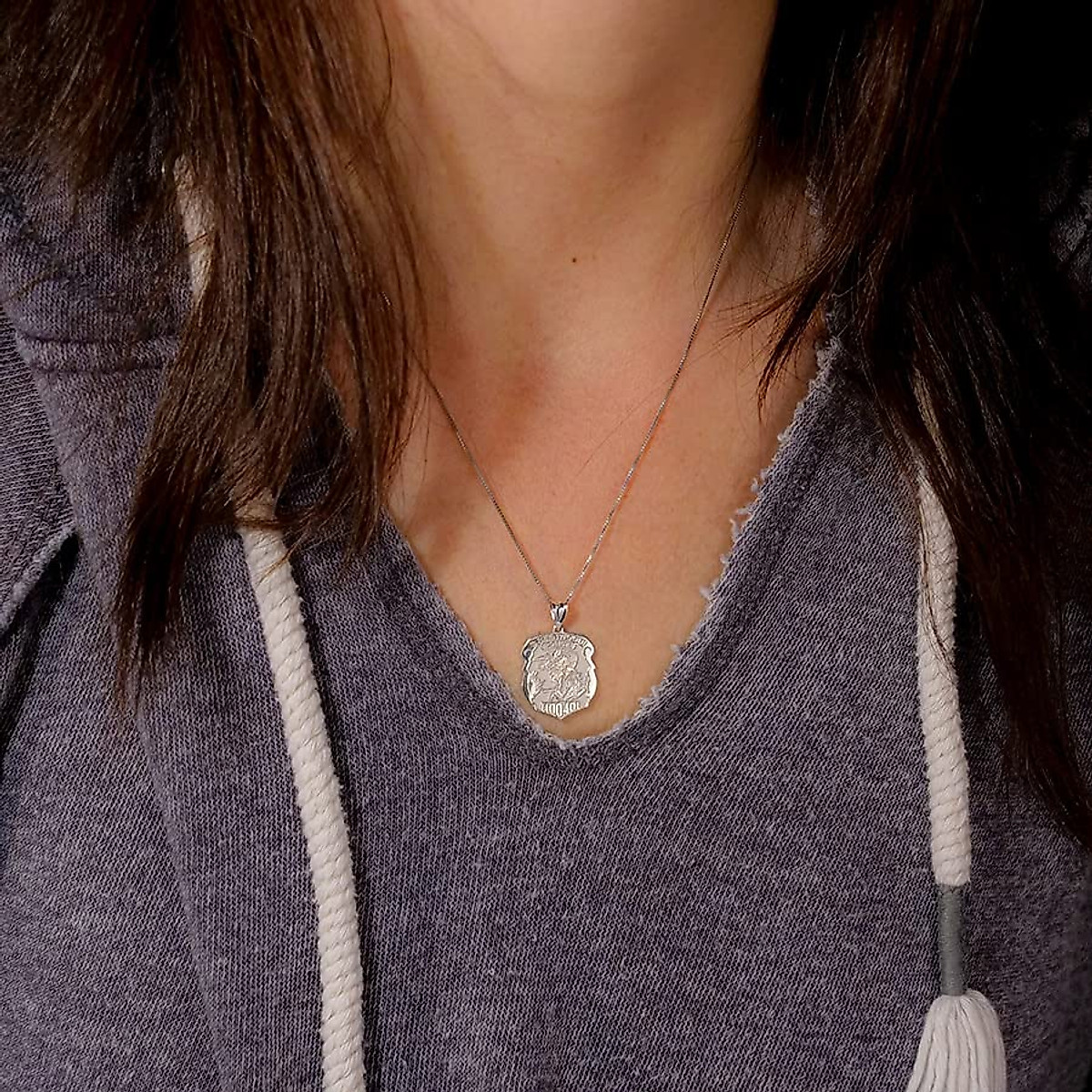 PicturesOnGold.com Saint Michael Personalized Police Badge with Department & Badge Number in Solid 14k Yellow Gold, 14k White Gold or Sterling Silver (2/3 x 3/4 Inch, 14k Yellow Gold)