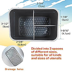 ZUIWAN Kitchen Dish Brush Holder for Kitchen Sink,Utensil Drying Caddy,Scrubber/Bottle Brush/Sponge Holder,Kitchen Sink Counter Organizer has Removable Drain Tray,Plastic(Gray and White)