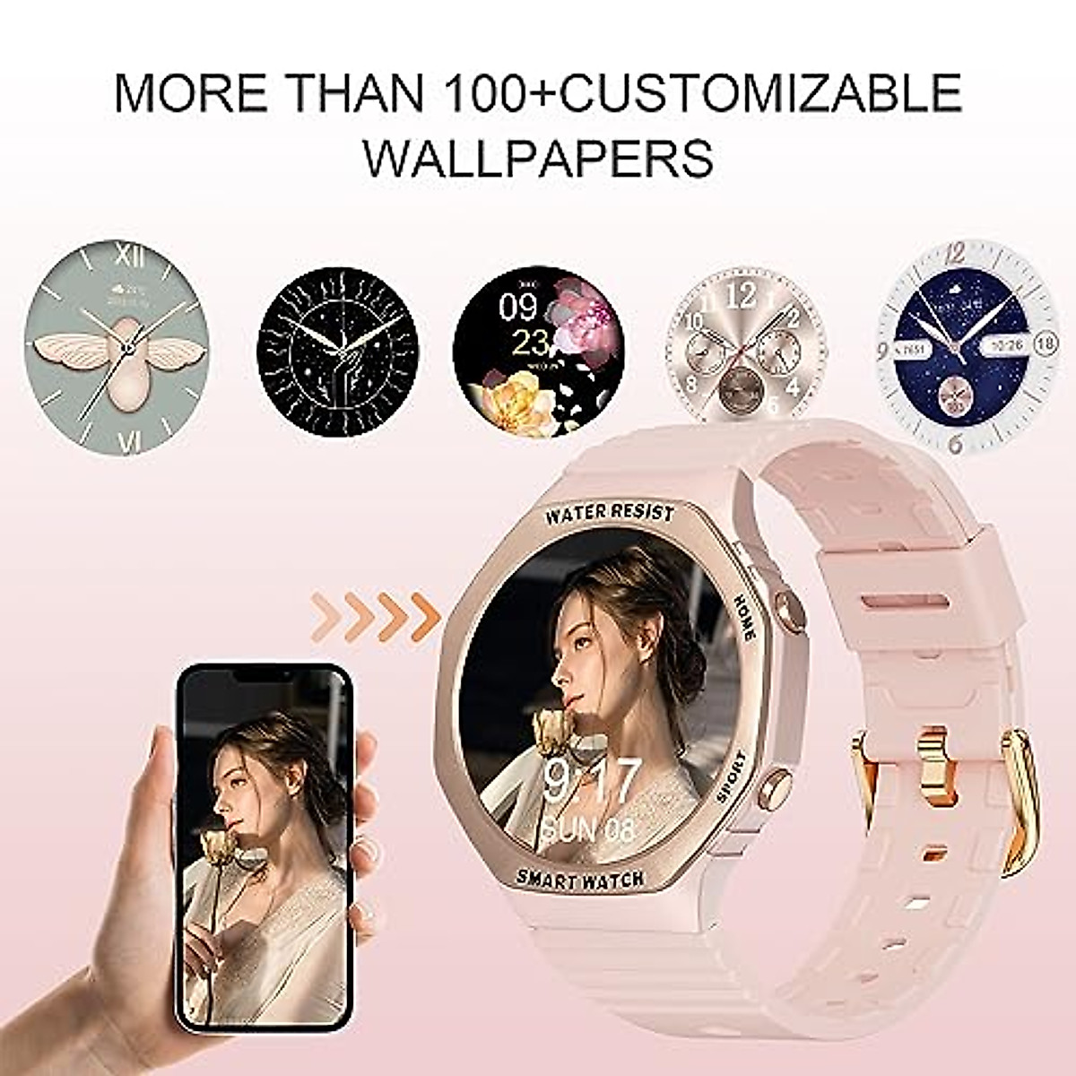 1.32”Smart Watch for Women (Answer/Make Call), 100+Sports Modes Smartwatches with Heart Rate/SpO2/BP/Menstrual Cycle/Sleep Monitor, Step Calorie Counter Fitness Tracker IP67 iOS Android Gift Pink