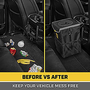 Cat® Premium Car Trash Can with Lid Storage Pockets Waterproof Garbage for Auto Multipurpose Storage Organizer Bin - 100% Leak-Proof, Black