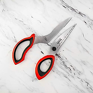 Tovolo Shears with Comfort Grip Handles & Built-in Bottle Opener Heavy Duty Kitchen Scissors with Micro-Serrated Blade, Printed Measurement Guide, Dishwasher Safe & BPA-Free, One Size, Red