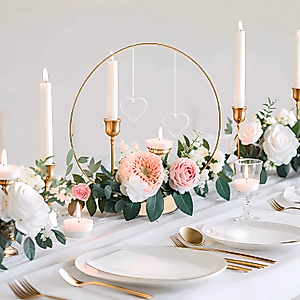 GUDELAK 12 Set 12 Inch Floral Hoop Centerpiece Table Decorations with 2 Heart Shaped Acrylic, Gold Wedding Centerpieces with Wood Round Base for DIY Wedding Decor Wall Hanging Crafts