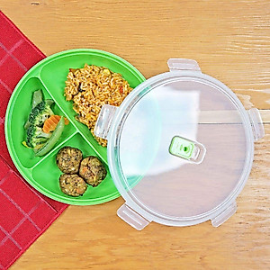 Microwave Food Storage Tray Containers - 3 Compartment Section Divided BPA Free Plates w/ Vented Lid - For Leftovers or Lunch