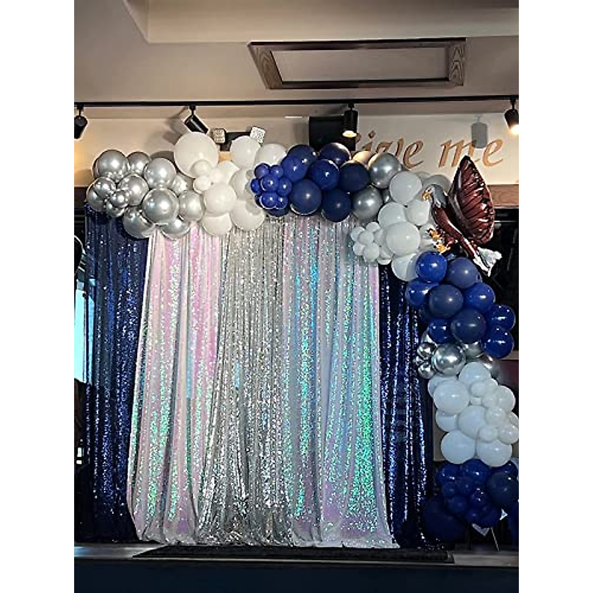 WISPET Navy Blue Sequin Backdrop Curtains 2 Panels 2FTx8FT Glitter Navy Blue Drapes Photo Backdrop Party Wedding Baby Shower Backdrops Sparkle Photography Background Curtains