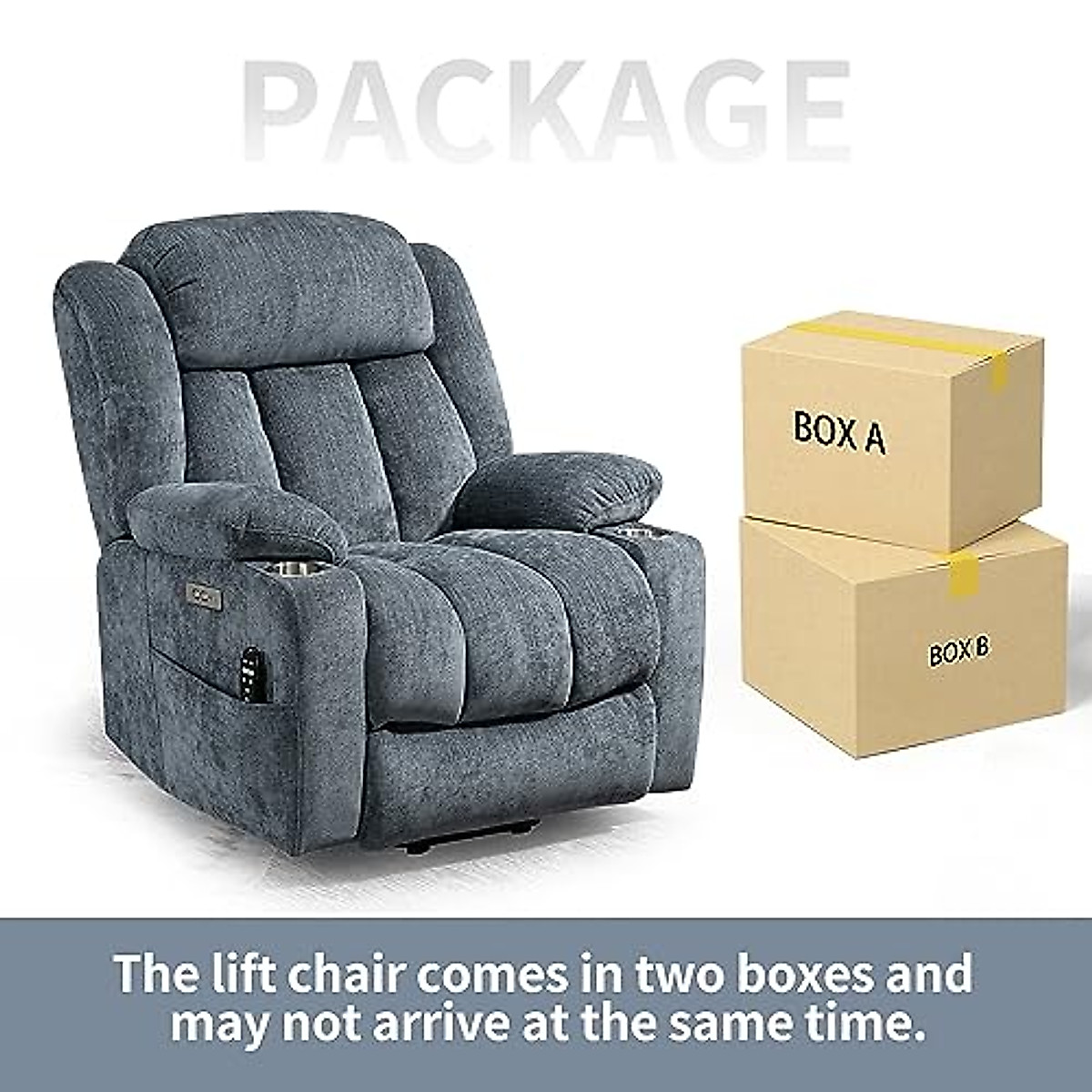 Trustyue Power Lift Recliner Chair for Elderly, Lift Chair with Full-Body Massage and Heat, Hand Remote Control, Upgraded Powerful Motor, USB Ports, Stainless Steel Cup Holders, Chenille Blue