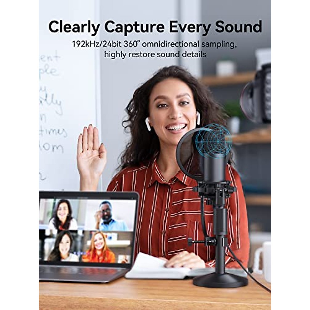 SOOMFON USB Computer Microphone Condenser Podcast Microphone for PC, Recording, Gaming, Streaming, Upgraded Mic with Height Adjustable Stand, Headphone Output, Gain and Volume Knob