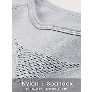 JOLLMONO Workout Sets for Women 2 Piece Yoga Gym Outfits Seamless Ribbed Leggings with Long Sleeve Tops(8003S-Ice grey)