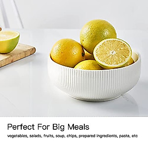getstar Salad Bowl, 8 inch 60 oz Large Serving Bowls, 2 Packs Ceramic Salad Bowl Set, Microwave & Freezer Safe, Fruit Bowl Soup Bowl Pasta Bowl Popcorn Bowl Set of 2 (White)