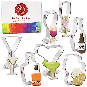 Cocktail Party Cookie Cutters 7-Pc. Set Made in the USA by Ann Clark, Beer Bottle, Beer Mug, Martini Glass, Wine Glass and More