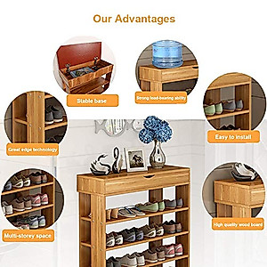 sogesfurniture 29.5 inches Wooden Shoe Rack with Storage Compartment, 5-tier Free Standing Shoe Storage Shelf Shoe Organizer for Entryway, Living Room, Hallway, Doorway (Teak)