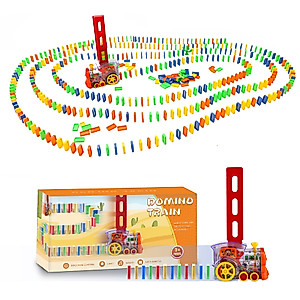140 pcs Domino Train Car Toy Mega Pack Dominoes for 3-12 Years Old Boys Building Blocks Stacking Tile Games 60pcs + Extra 80pcs Domino Blocks