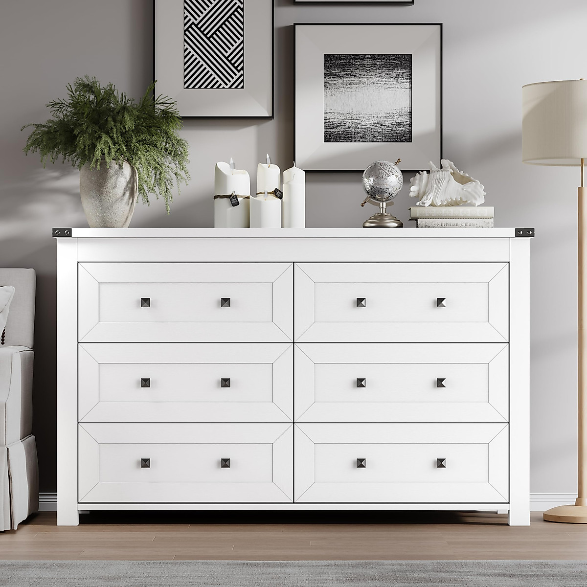 BORNOON 6-Drawer Dresser for Bedroom, Chest of Drawers with Ample Storage, Modern Farmhouse-Style Wooden Dresser for Bedroom, Hallway, Entryway, Closet