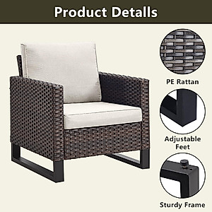 Rilyson Patio Furniture Chairs Outdoor Chair - Wicker Patio Furniture Set of 2,PE Rattan Patio Seating with Cushions for Deck Porch Balcony Backyard Garden(Brown/Beige)