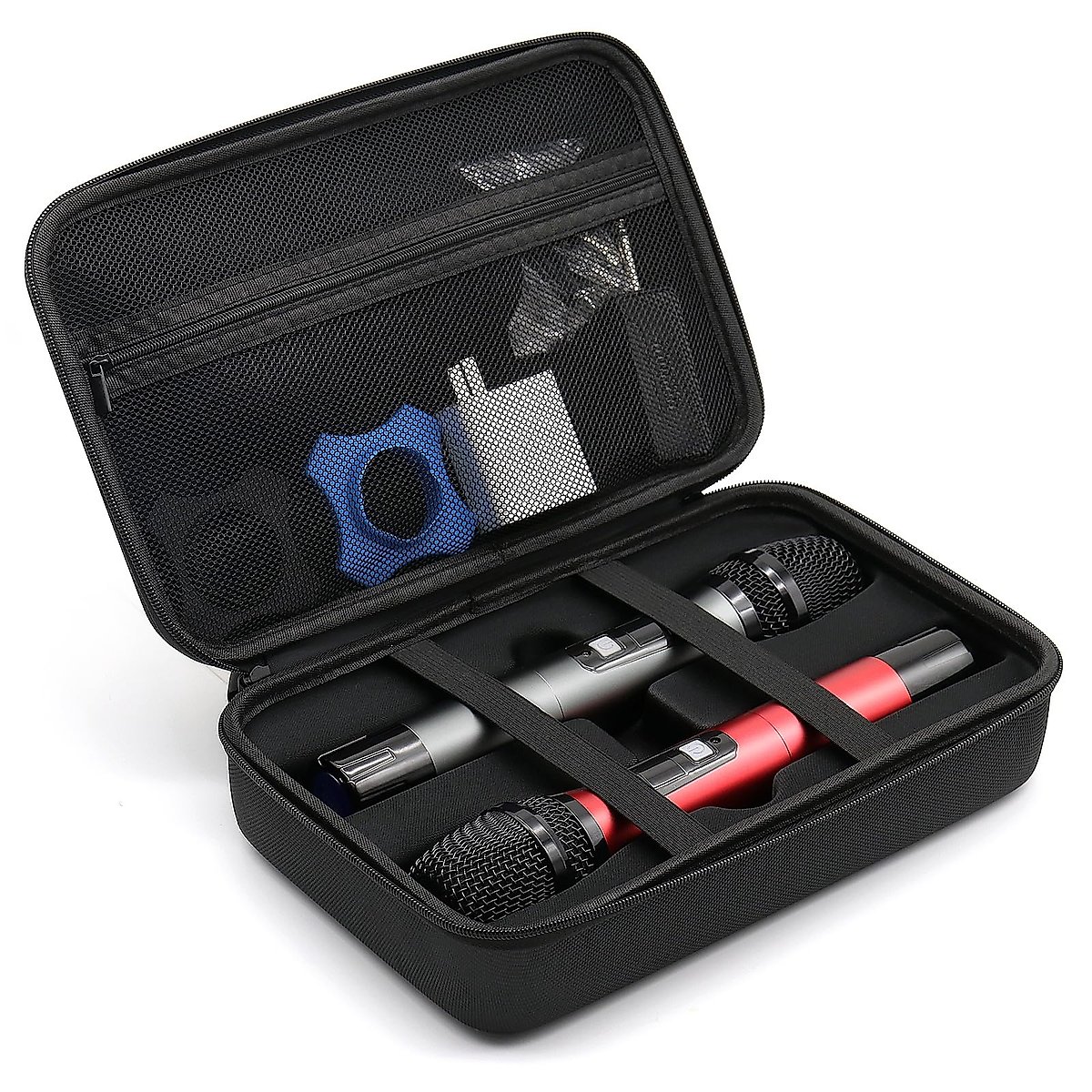 YOTESO Wireless Microphone Case, Dual Wireless Microphone Storage Box, Hard EVA Mic Carrying Case, Dual Mic Bag with EVA Hard Shell Exterior Compatible with 10.5" x2" Dual Wireless Mic-Case Only