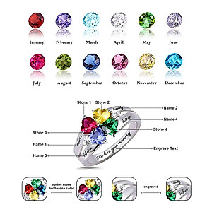 Personalized 4 Birthstone Rings for Mothers 925 Sterling Silver Birthday Mothers Day Gifts, Mothers Rings Family Rings with Birthstones for Mom Custom Birth Stone Rings for Women Grandma Wife Nana