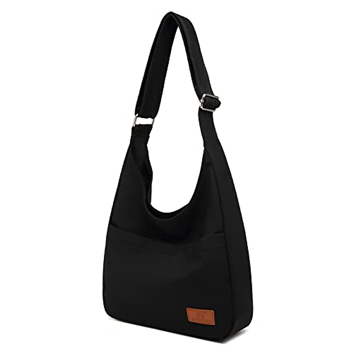 Canvas Tote Bag, Large Hobo Bags for Women Aesthetic Shoulder Purses Hand Bag Cute Simple School Crossbody Purse with Adjustable Wide Strap - Magnetic Closure - Black Slouch Bag